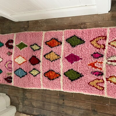 Custom Pink Berber Runner Rug Bohemian Boujaad & Authentic Carpet ...