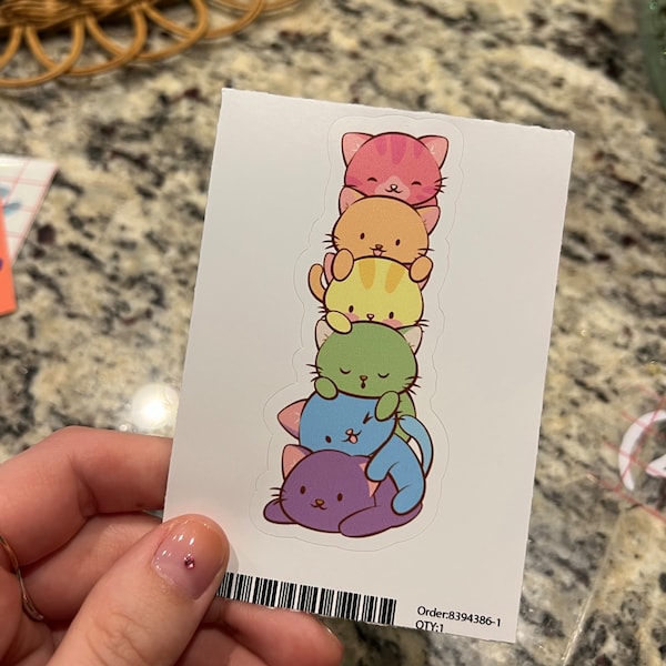 Cute Kawaii Cats Gay Pride Sticker, Lgbtq Aesthetic Rainbow Kitty Cat ...