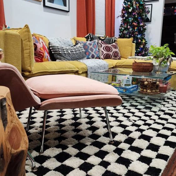 Handmade Checker Rug, Jute Kilim Checkerboard Rug, Home Decor Checkered ...