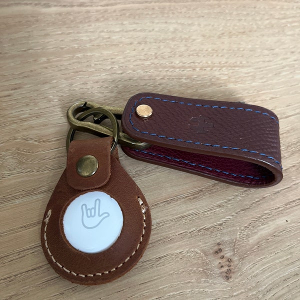 Leather Apple AirTag Keychain / Genuine Leather Apple AirTag Keyring ...