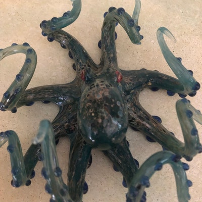 Blue Blown Glass Octopus Sculpture - Etsy