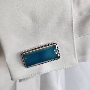 Tibetan Turquoise Rectangle Shape Stone Solid 925 Sterling Silver ...