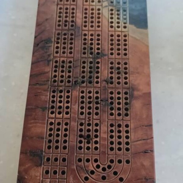 Handcrafted Cribbage Board in Burl+midnight Blue Epoxy Resin | Engraved ...