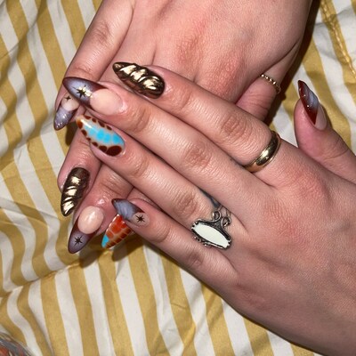 Ombre White Saturn Crystal Hand Painted Nails /y2k Nails /custom Press ...