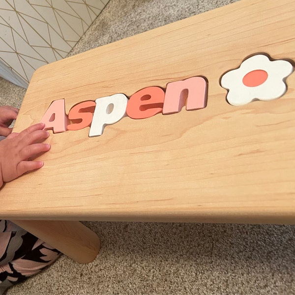 Kids Name Puzzle Bench, Personalized Puzzle Name Bench Wooden, Toddler ...