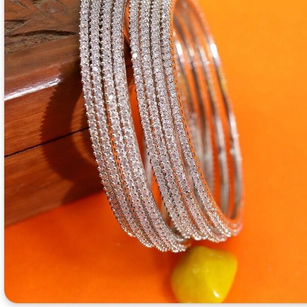 Indian Ethnic 6pc American Diamond Bangle Set Gold Tone AD CZ Zircon Faux Ruby Pink Bangles ...