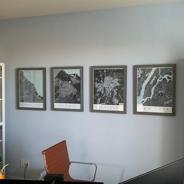 Personalized Map Print, Set of Four, Map Prints, Custom Locations, City ...