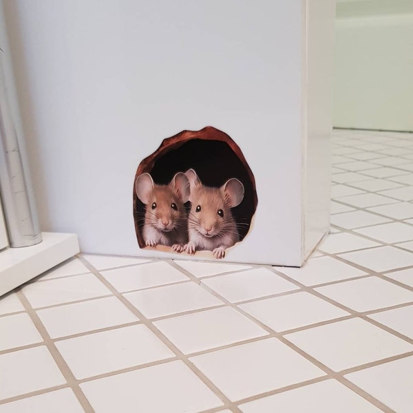Realistic Mouse in Hole Sticker Mouse Decal Peel and Stick Baseboard or ...