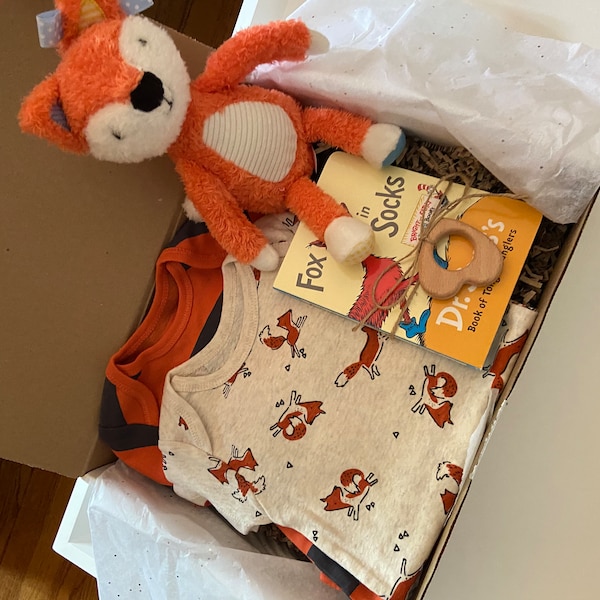 Baby Shower Gift Box, Baby Boy or Girl Gender Neutral Fox Gift Set ...