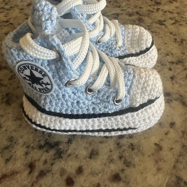 Soft Baby Blue Booties - Crochet Baby Sneakers - Knitted Newborn Shoes ...