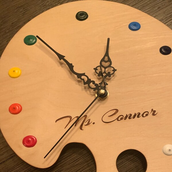 CUSTOM Art Clock- Art Palette Painting Clock Engraved With Name or ...