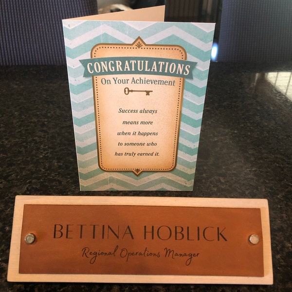 Handmade Wood & Leather Desk Name Plate, Custom - Etsy