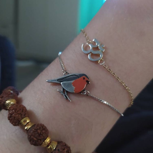 Red Robin Bird Slider Bracelet. Sterling Silver and Orange Enamel ...