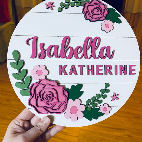 Rose Floral File SVG, Glowforge, Layered Flower, Flower Round Name Sign ...