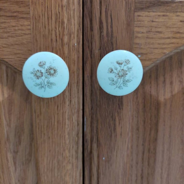 French Country Drawer Knobs, Beige Floral Fabric Dresser Knobs, Botanical Nature Decor - Etsy