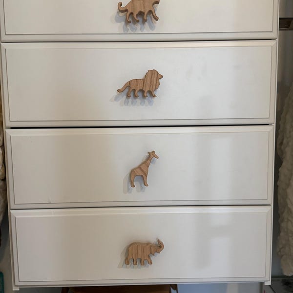 Safari Animal Dresser Knob for Nursery, Drawer Pull Handle for Kids Room. Giraffe Lion Elephant ...