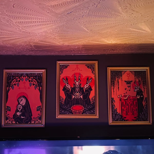 Ritual Triptych- Set of 3 Prints (2 SIZES)- Gothic Art, Occult, Owls ...