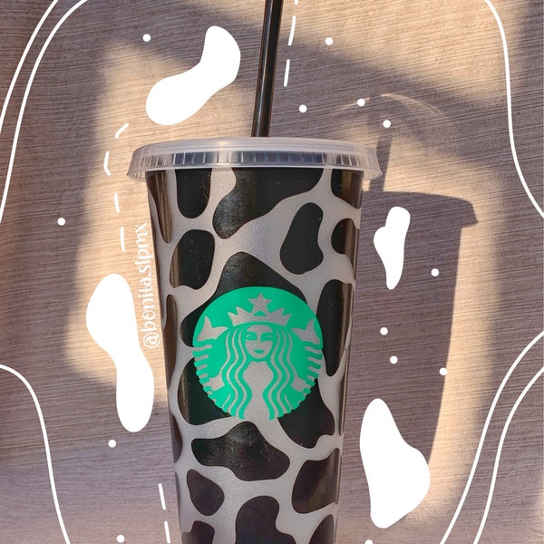 24oz Venti Cold Cup Cow Full Wrap With Ear Tag, Cow Print Svg, Cow Ear ...