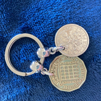 1954 'two and Six' Double Coins Keychain 70th Birthday Gift 2 Shillings ...