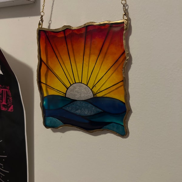 Sunset Stained Glass Square Resin Coaster - Etsy