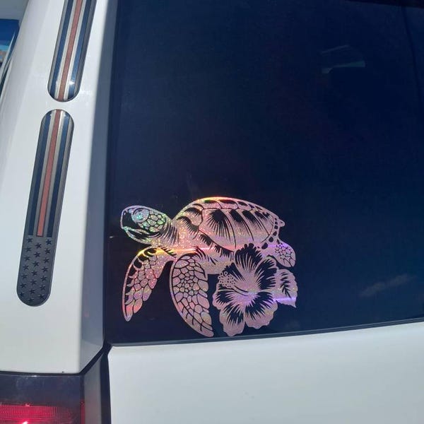 Sea Turtle Vinyl Decal: Ocean Flower Car Laptop Sticker - Etsy