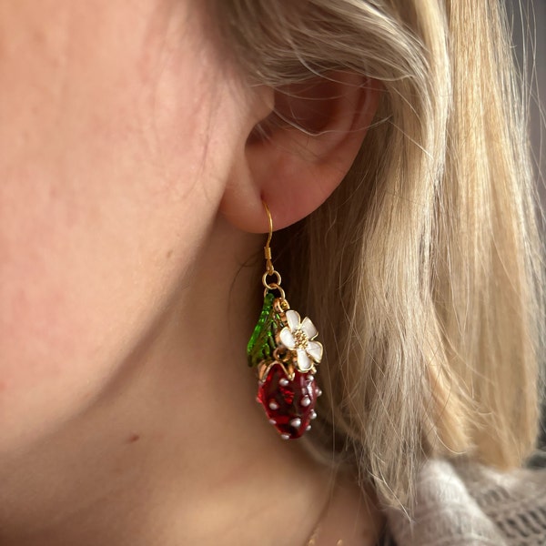 Strawberry Earrings Fruit Food Earrings Cute Dangle & Drop Earrings ...