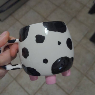 Cute Cow Mug, Polka Dot Clay Coffee Mug, Black White Kitchen Decor ...