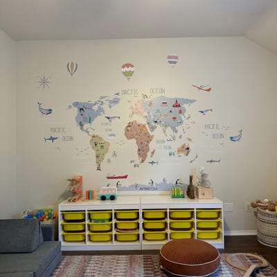 World Map Wall Decal For Kids Animal World Map Sticker Nursery World