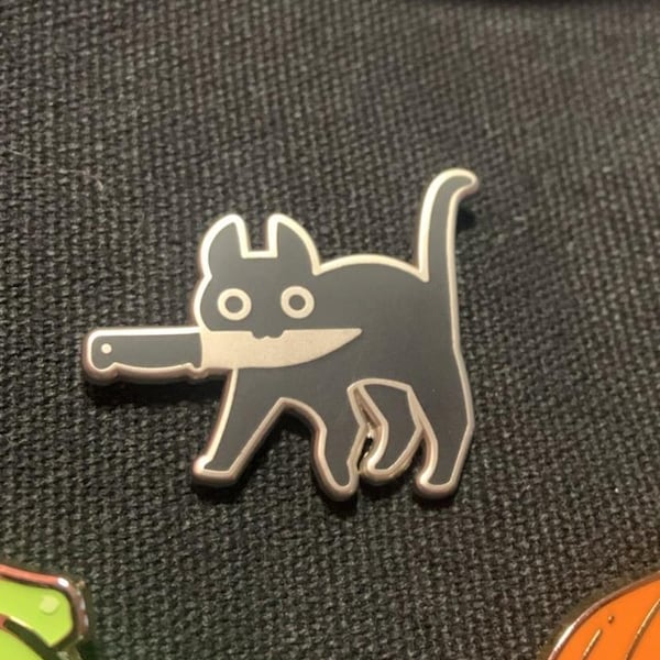 Black Knifecat Enamel Pin - Etsy