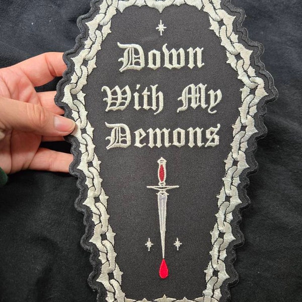 XL Down With My Demons Coffin Iron on or Sew on Embroidered Iron on Patch ©moongoddessmarket ...