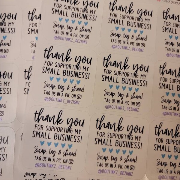 Thank You for Supporting My Small Business Stickers, Snap Tag Share ...