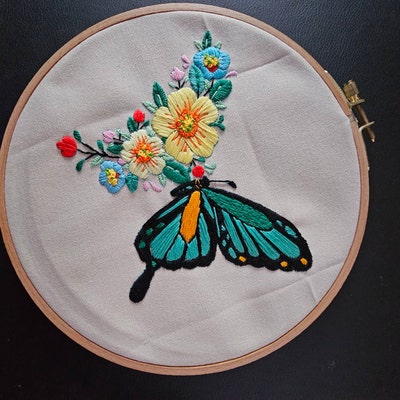 Butterfly Embroidery Kit for Beginner Floral Modern Plant Hand ...
