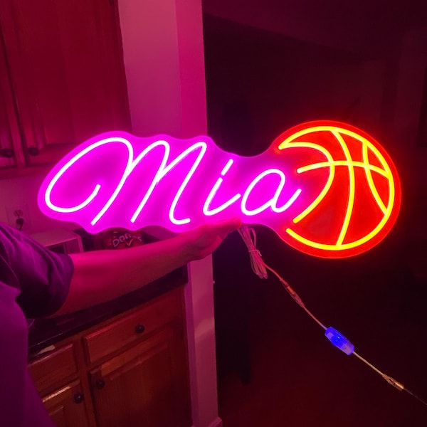 Custom Sport Ball Name Neon Sign for Kids Bedroom, Basketball ...