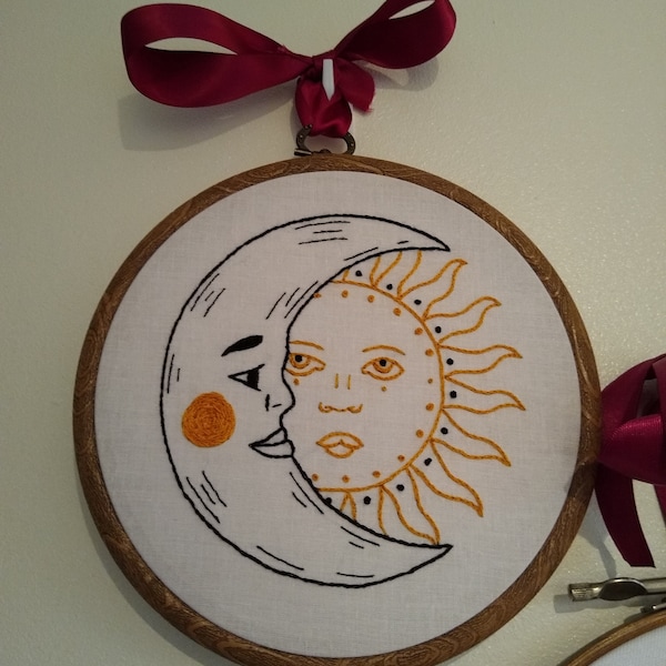 Digital PDF Pattern Crescent Moon and Sun Hand Embroidery Pattern PDF ...