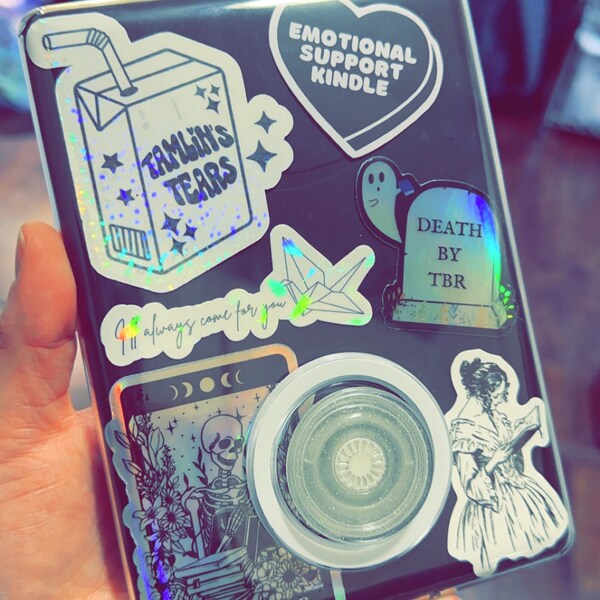 Holographic Reader Tarot Card Sticker Spooky Books Skeleton Sticker for ...