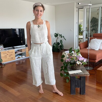 Womens Light Beige Linen Crop Tank Top, Summer Sleeveless Basic Top ...