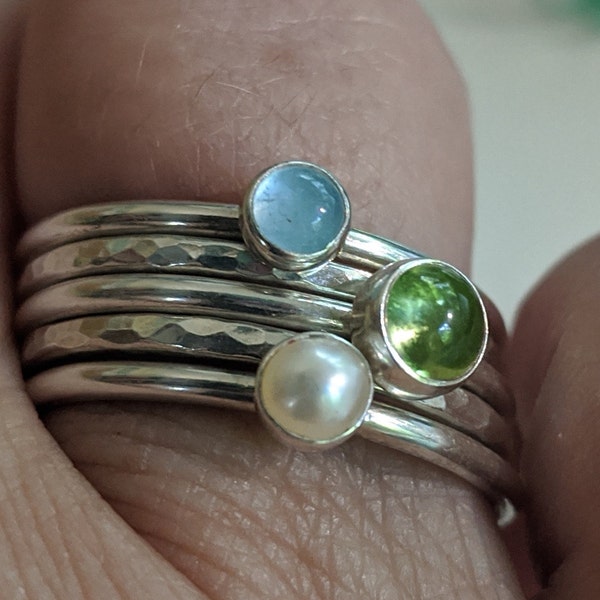 Customize Your Own Set of 5 Stacking Rings - Sterling Silver Cabochon ...