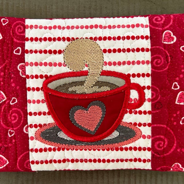 Coffee Heart COMPLETELY in the Hoop Mug Rug Design - 5x7 & 6x10 ...