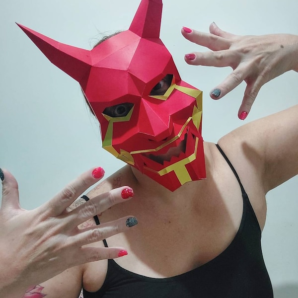 Oni - Demon Mask | Hannya Full Face Mask - DIY Papercraft (PDF Template ...
