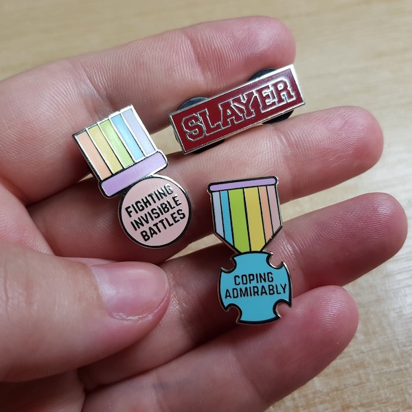 Fighting Invisible Battles Medal Enamel Pin – Rainbow Positivity Badge ...