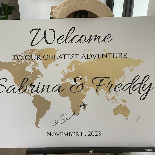 Custom Gold World Map Welcome Sign: Travel Theme Wedding (printable) - Etsy
