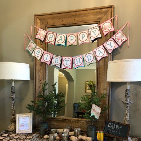 Camping GIRL Birthday Banner, Glamping Birthday Decorations for Girls ...