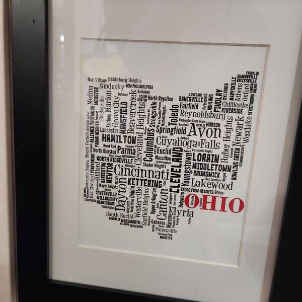 Ohio Map Art, Ohio Art Print, Ohio State Map, Ohio Typography Art, Ohio ...
