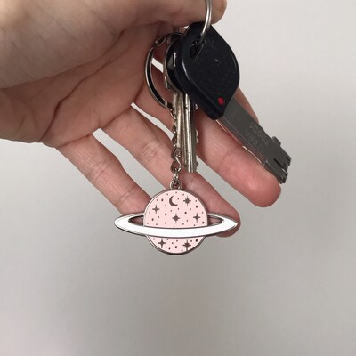 Pink Planet Keychain Hard Enamel Keychain Space Saturn Planet With ...