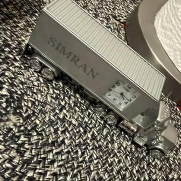 Silver Metal Semi Truck Mini Desk Clock - Engraved Personalized Desktop ...