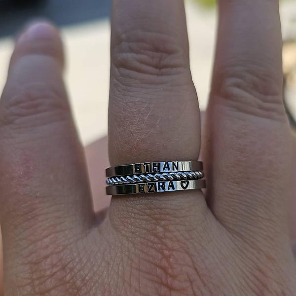 Personalized Name Ring Mom Ring Kids Names Custom Ring Stacking Mom Name Ring Friendship Gift ...