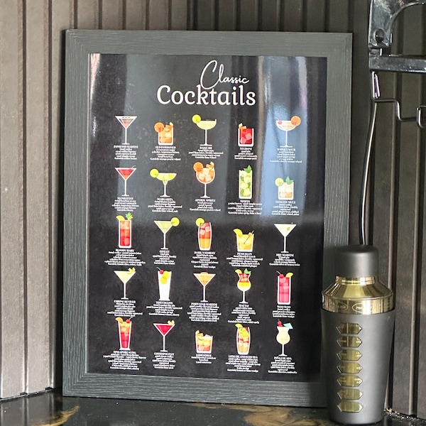 Classic Cocktail Metal Home Bar Sign Print on Black Chalkboard. 25 ...