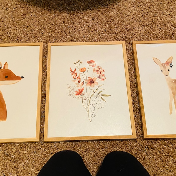 Boho Woodland Watercolor Prints, Floral Animal Nursery Wall Art, Girl's ...