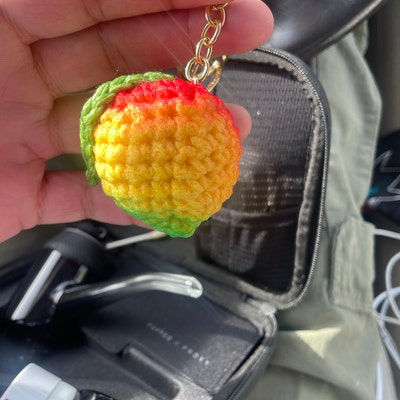 Crocheted Peach Keychain, Cute Charm, Handmade Gift, Airbrushed Fruit ...