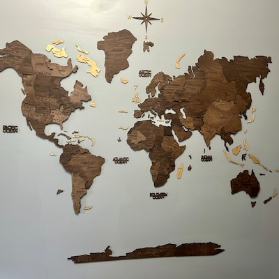 Wood World Map 3D Classic Stylish Wall Art Countries Capitals Boats ...